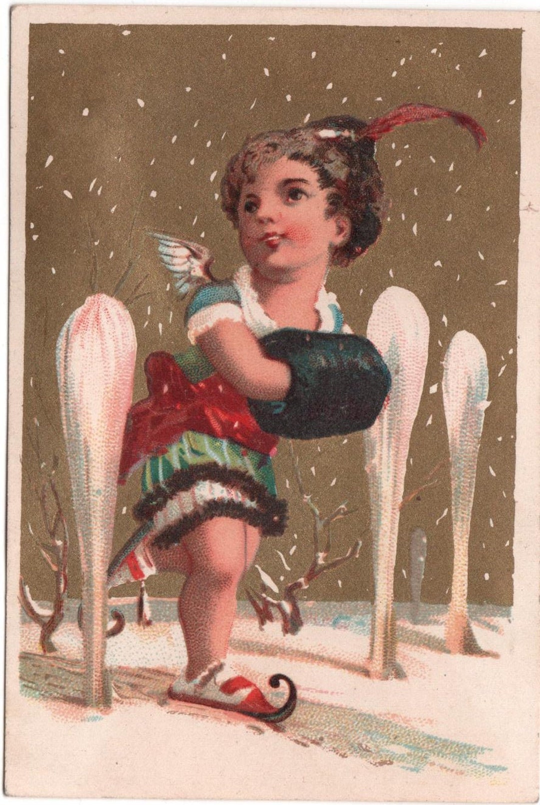 1870s Victorian Cupid in Snow With Muffler Card - Etsy