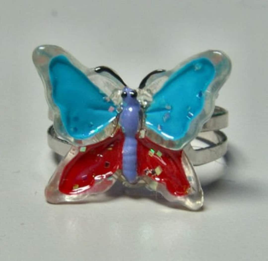 1972 ORIGINAL Metal Jelly Glaze Adjustable BUTTERFLY Ring TWELVE - Etsy