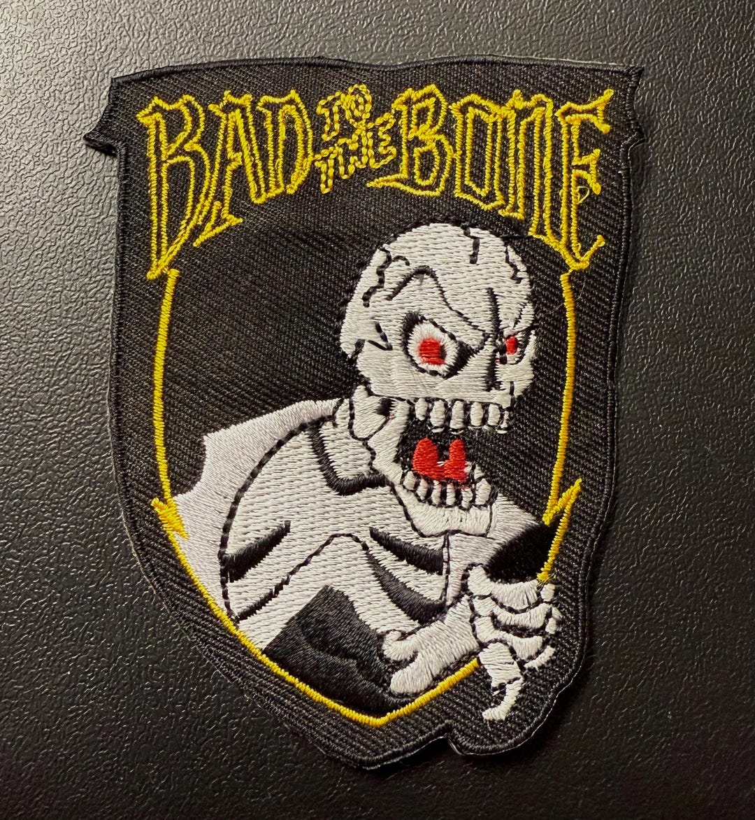 Bad to the Bone Embroidered Patch - 1980s Iron on Shield - Etsy