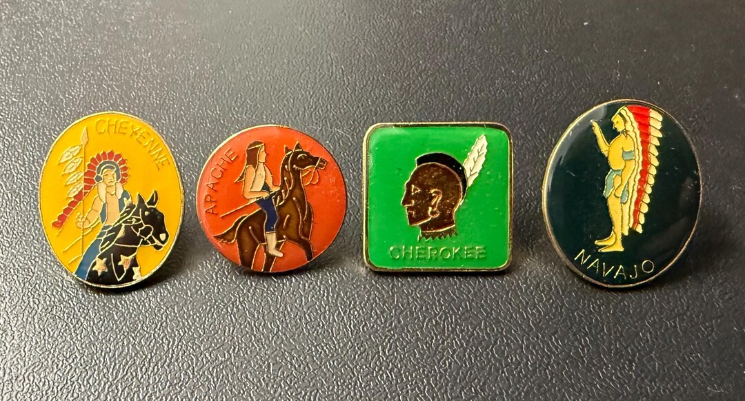 1970s Native American Enamel Pin Set of 4 Cheyanne Navajo Cherokee ...