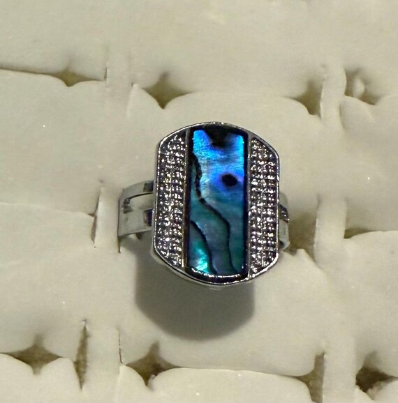 1972 VINTAGE Abalone FANCY Side Design Adjustable Rin… - Gem