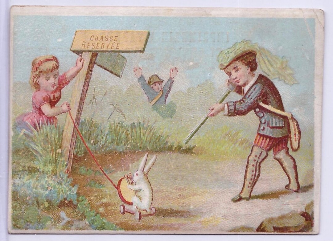 1870s Victorian French Lithograph Trade Card Rabbit Hunt - Etsy