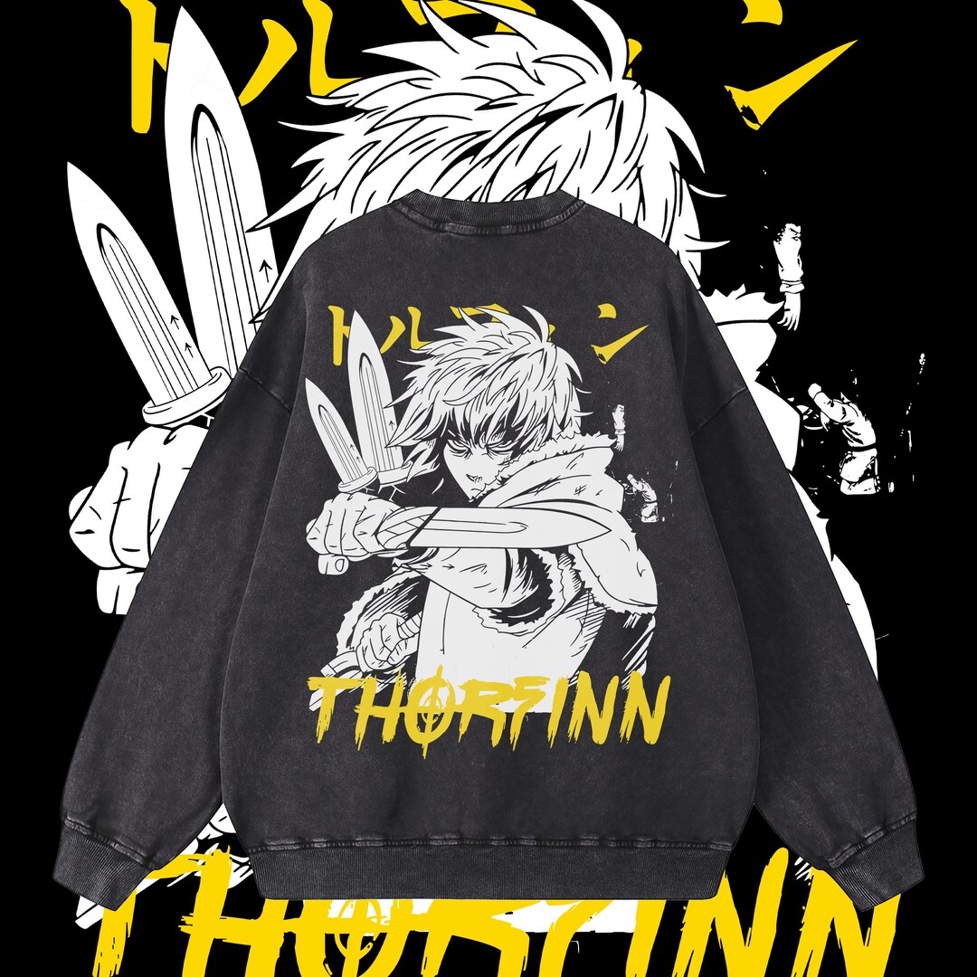Premium Oversized Acid-washed Anime Sweatshirt Heavyweight Unisex ...