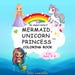 50 Mermaid, Princess, and Unicorns Coloring Pages, for Kids, Printable ...