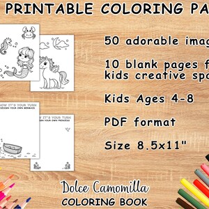 50 Mermaid, Princess, and Unicorns Coloring Pages, for Kids, Printable ...