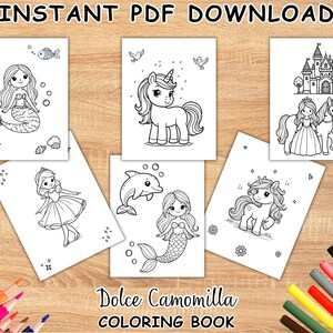 50 Mermaid, Princess, and Unicorns Coloring Pages, for Kids, Printable ...