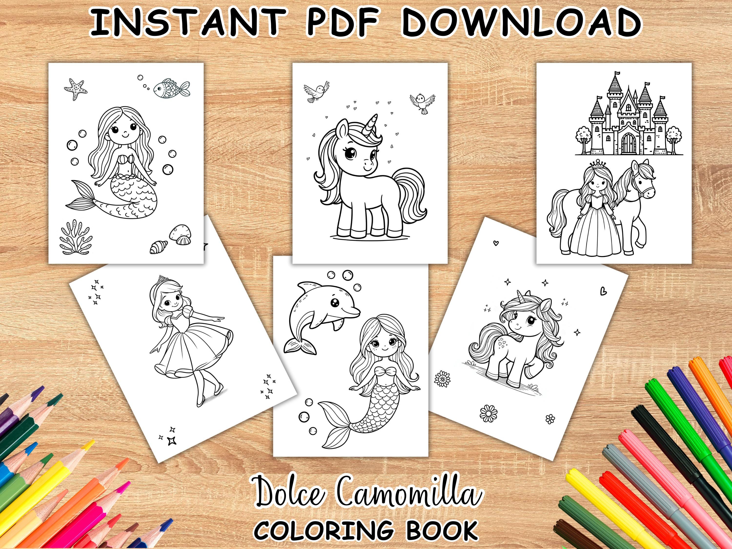50 Mermaid, Princess, and Unicorns Coloring Pages, for Kids, Printable ...