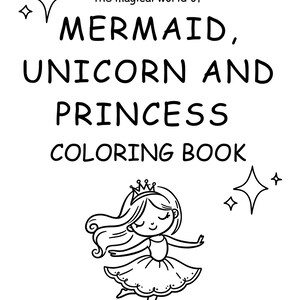 50 Mermaid, Princess, and Unicorns Coloring Pages, for Kids, Printable ...