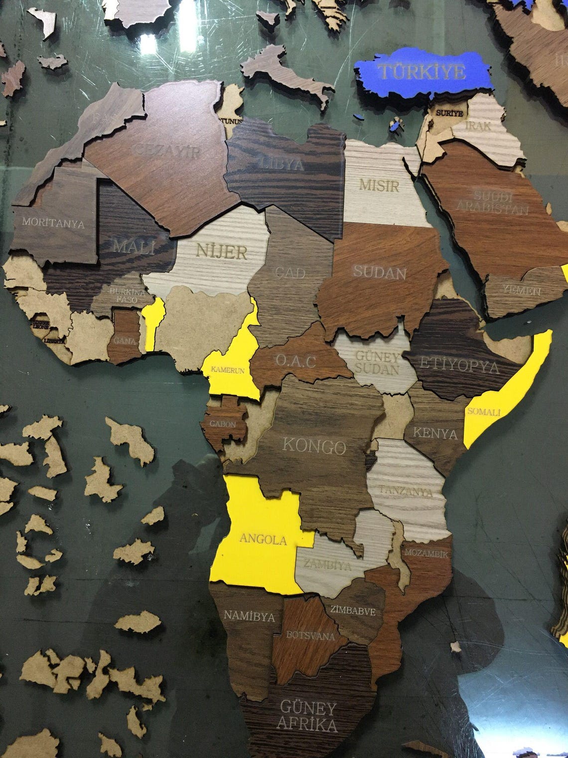 3D Detailed World Map, Wall Decor, Wooden Art, Led World Map - Etsy