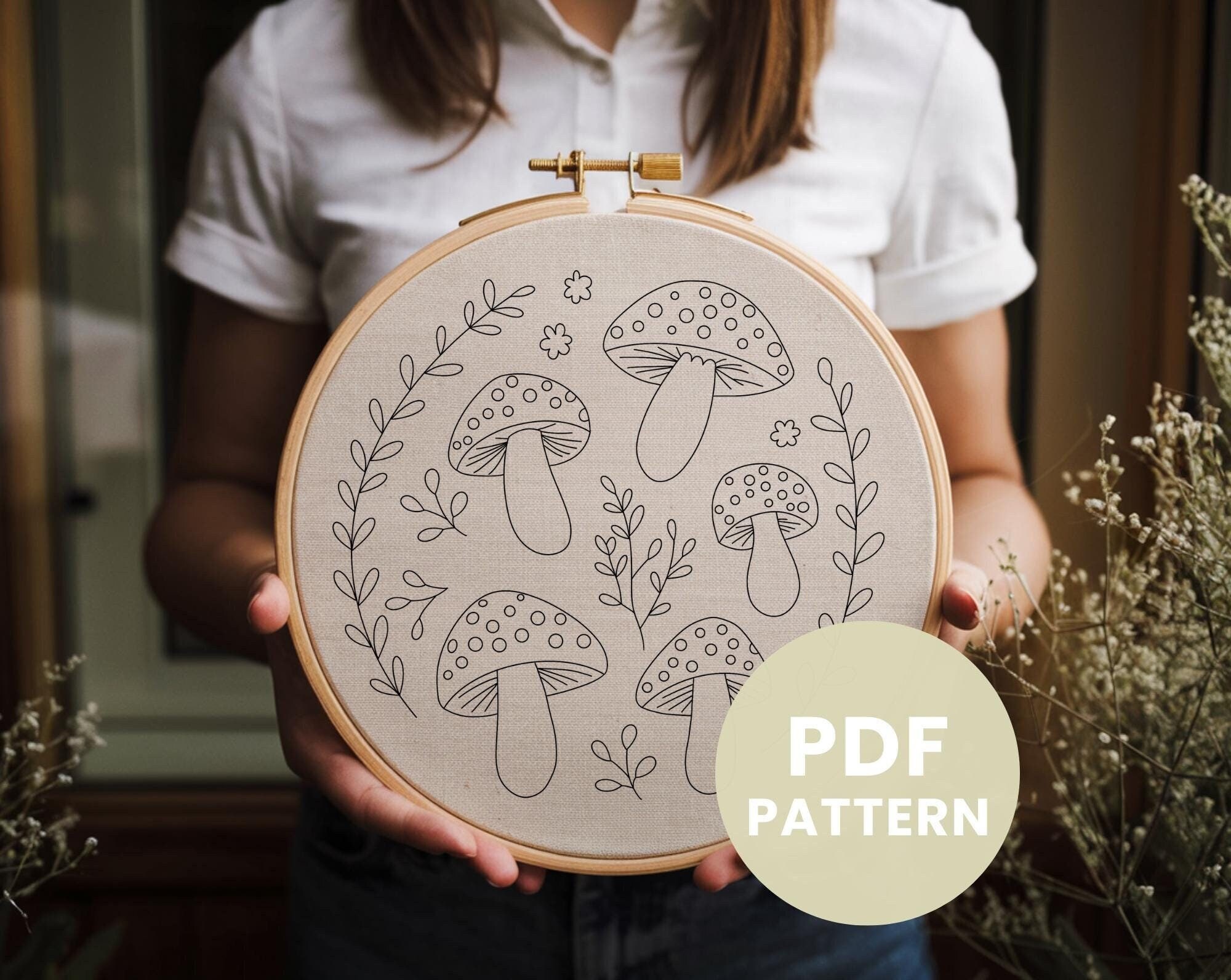 Mushroom Embroidery Pattern Digital Download, Hand Embroidery Files Art ...