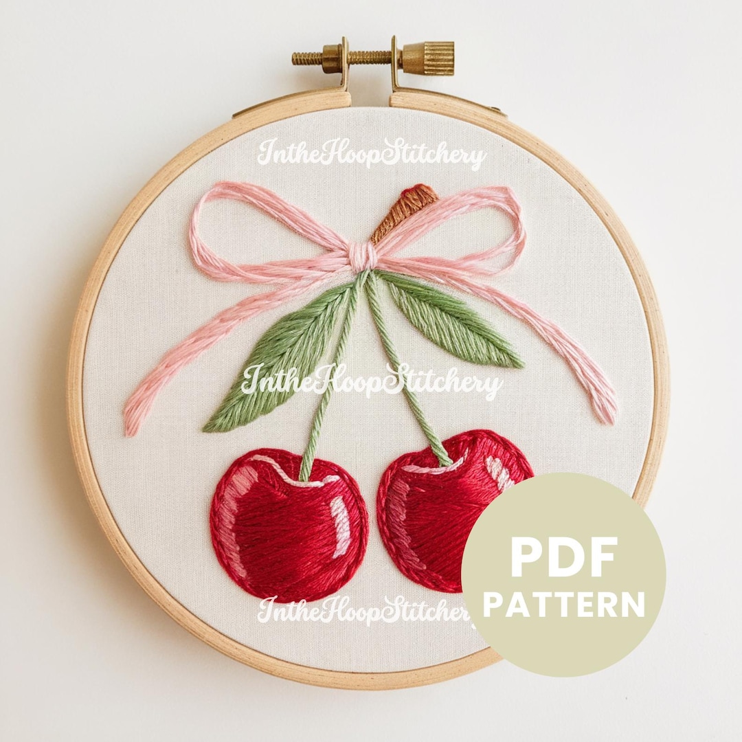 Cherry Embroidery Pattern - Hand Embroidery Design - Sweet Fruit DIY ...