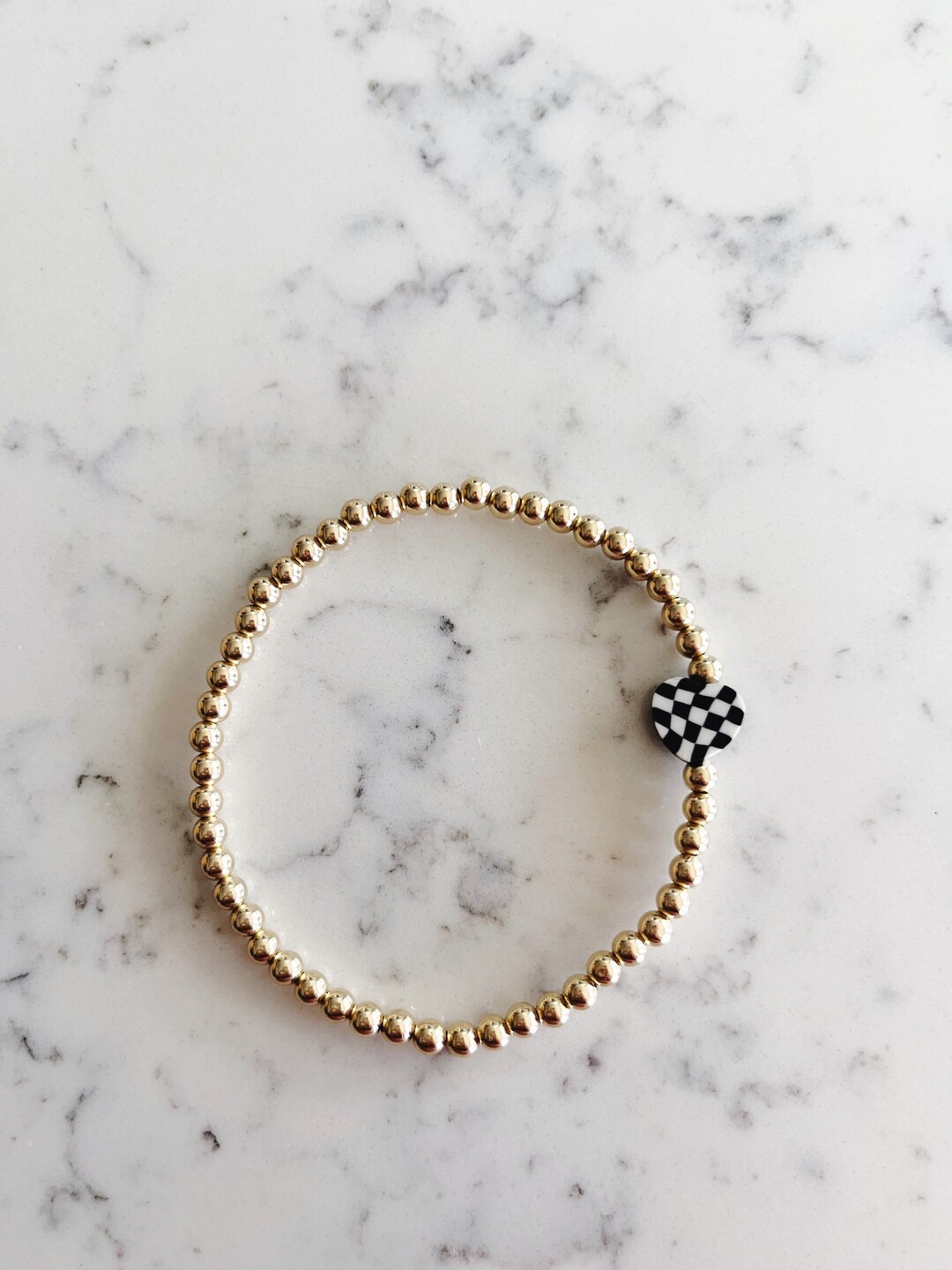 Checkered Black and White Heart Bracelet - Etsy