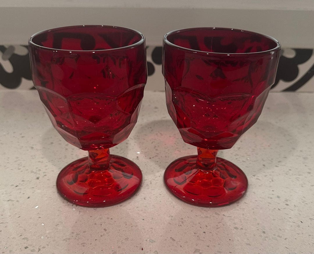 Vintage Viking Glass Georgian Ruby Red Glass Goblets Set 2 Gorgeous 5-3 ...