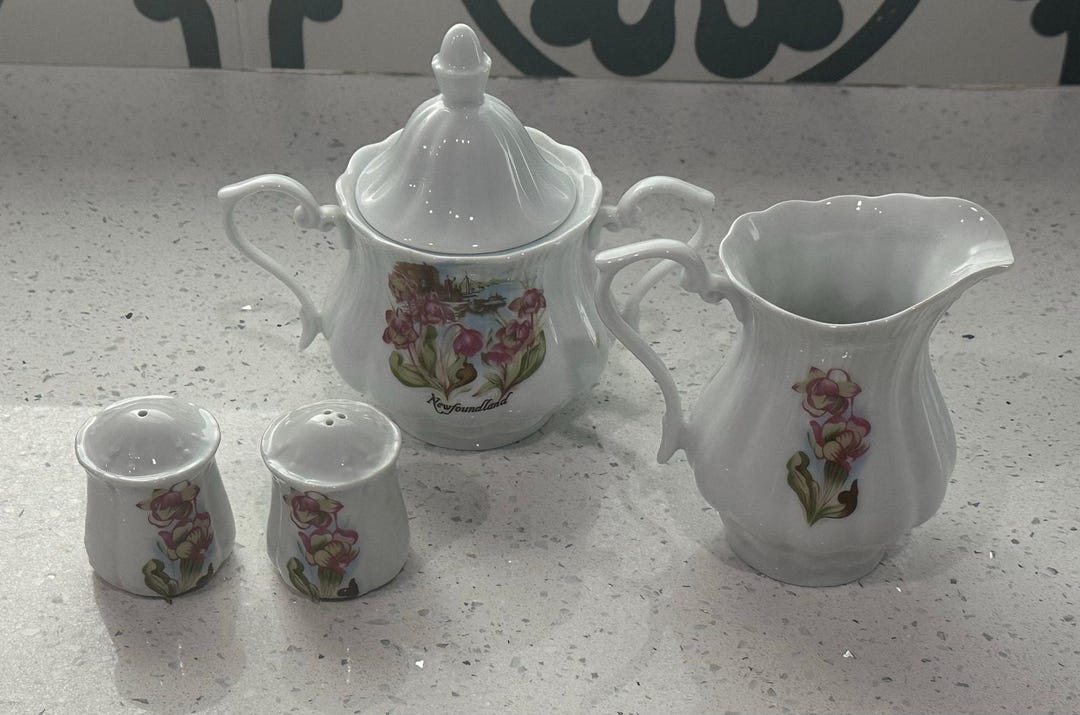 Mid Century Newfoundland Hand Painted Fine China Sugar Cream Salt ...