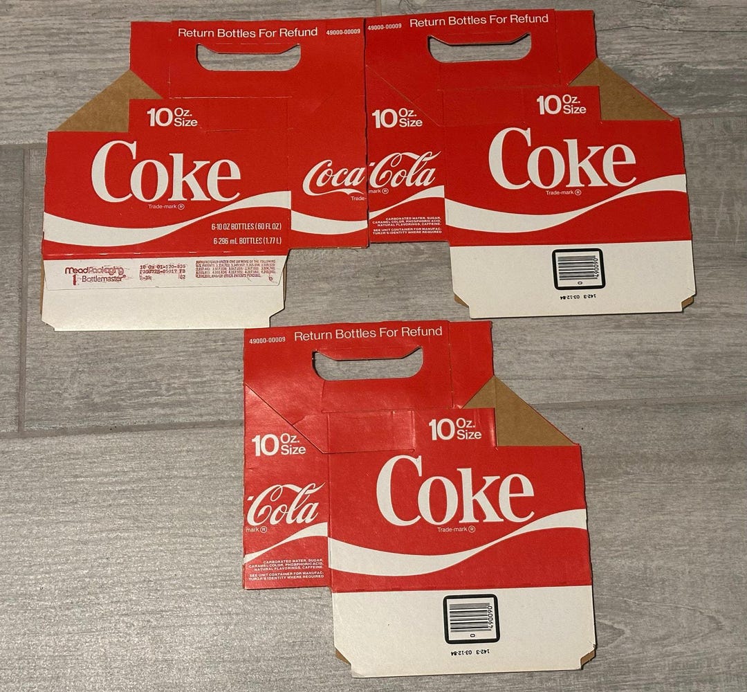Set of 3 Coca Cola Vintage 1970’s & 1980’s CARTON Coke Packaging 10oz ...