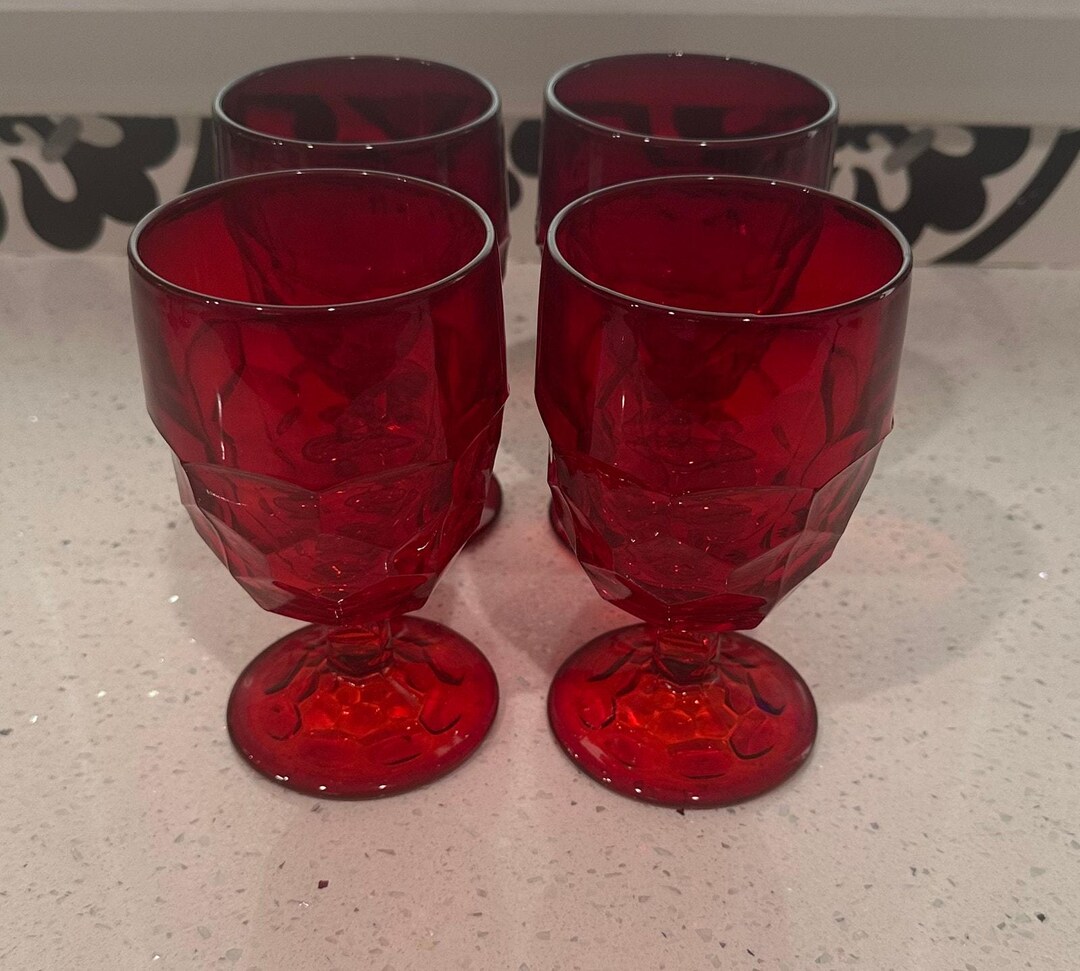 Vintage Viking Glass Georgian Ruby Red Glass Goblets Set 4 Gorgeous 6 ...