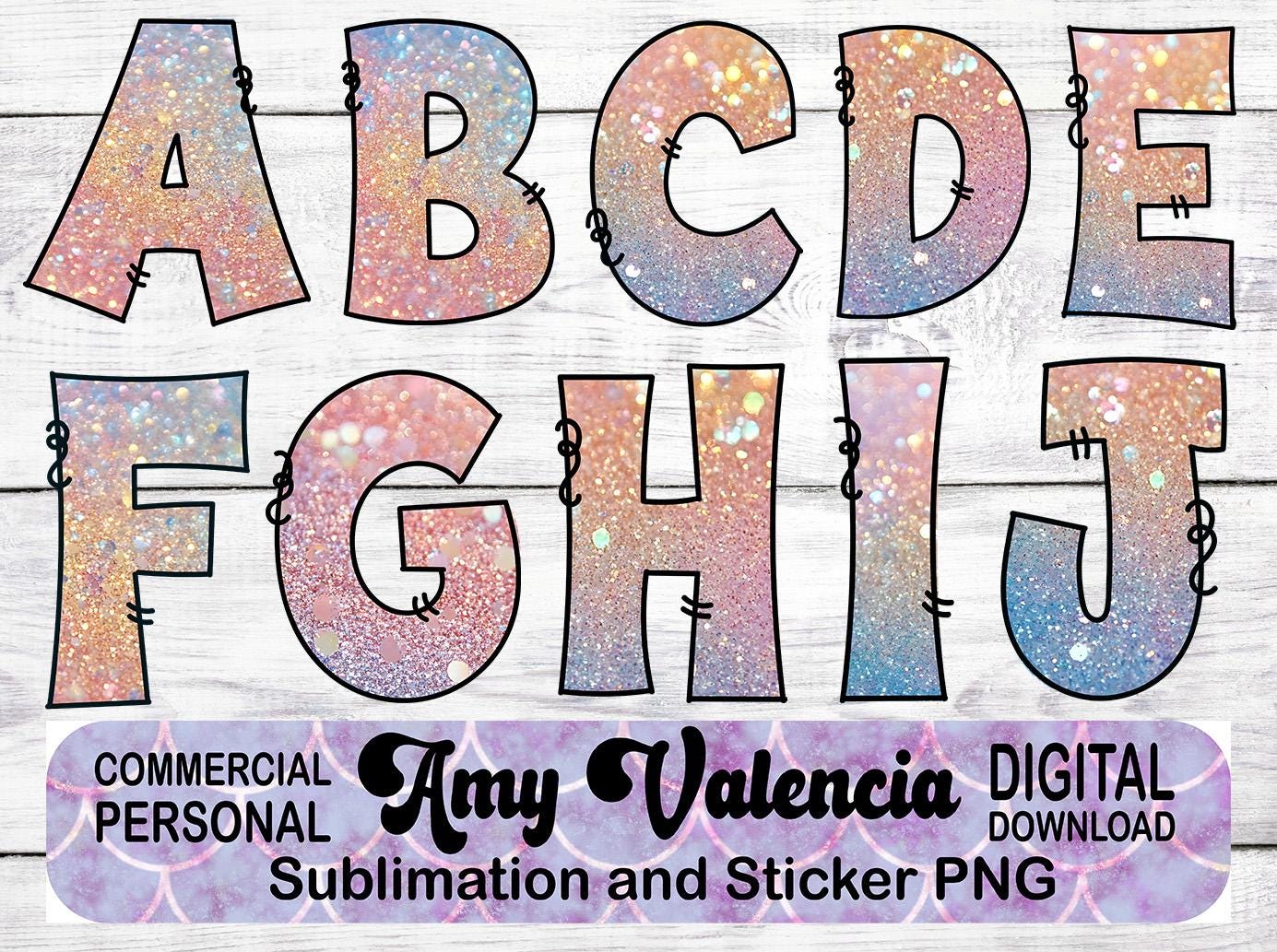 Glitter Doodle Alphabet PNG Doodle Sublimation Alpha Set Design PNG ...
