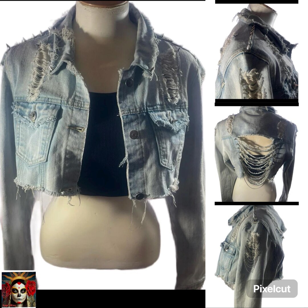 Bad Habits Destroyed Denim Cropped Jacket - Etsy