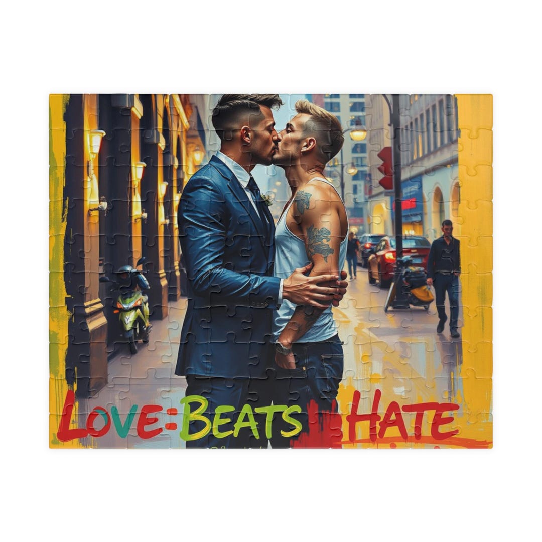 Puzzle, LGBTQ Gay Men Share Kiss Love Equality Acceptance Jigsaw, LGBTQ ...