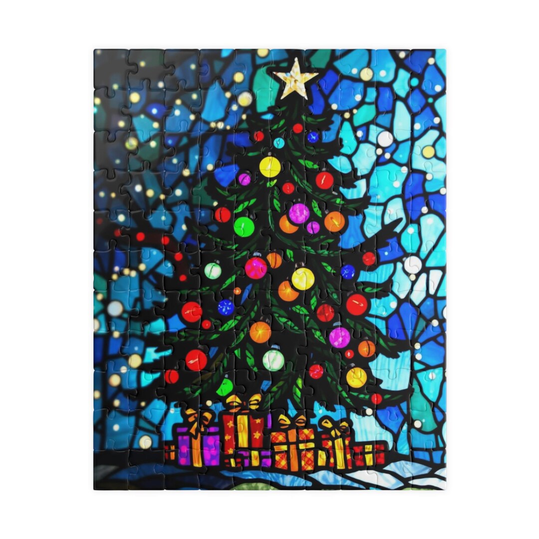 Puzzle, Stained Glass Christmas Tree Jigsaw, Holiday Activity Game ...