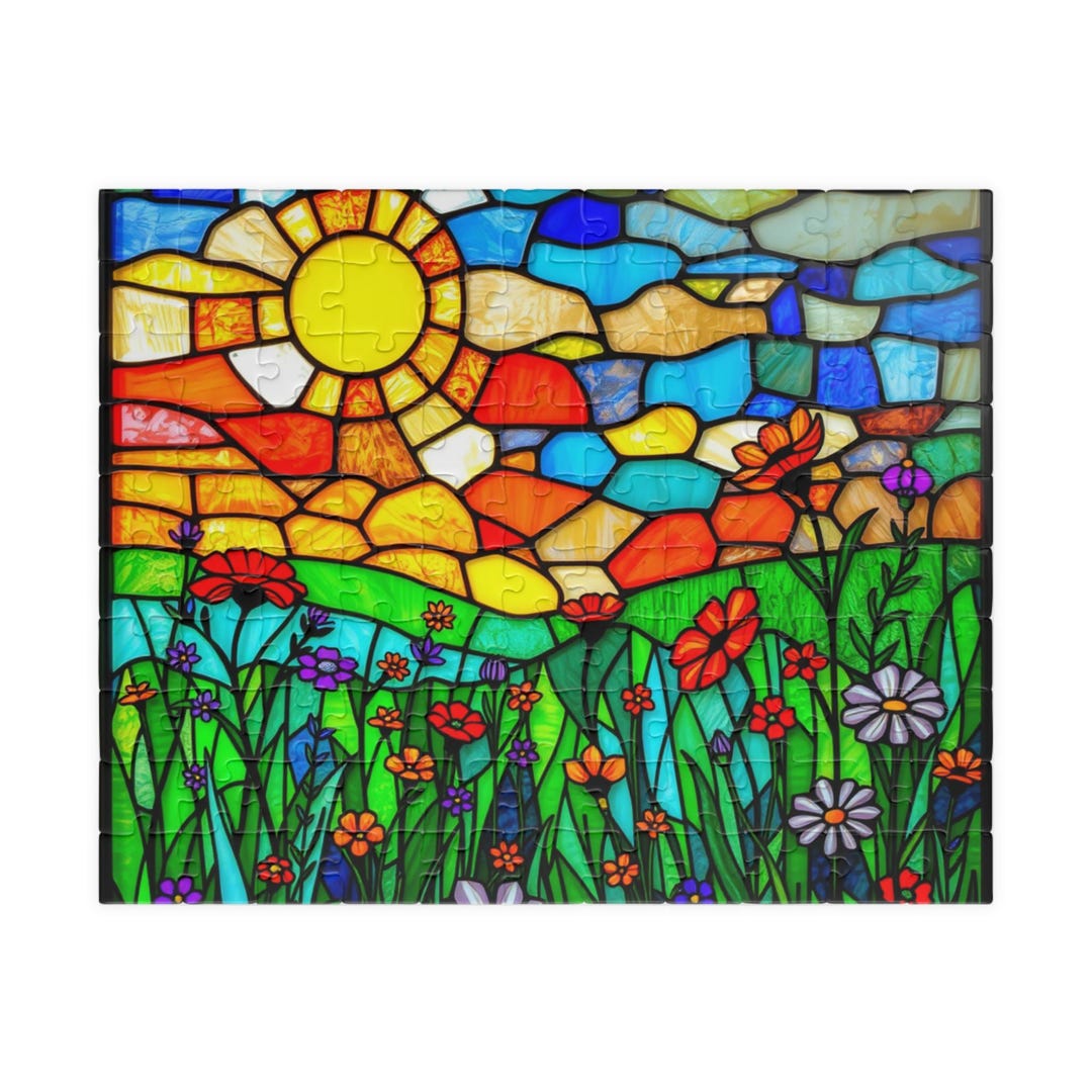 Puzzle, Stained Glass Puzzle Scene Brain Teaser Spring Flower ...
