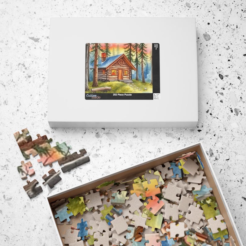 Watercolor Log Cabin Puzzle - Etsy