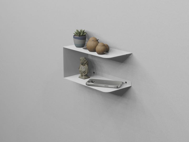 Minimalist White Wall Mounted C-shaped Shelf, Double-tier Floating ...