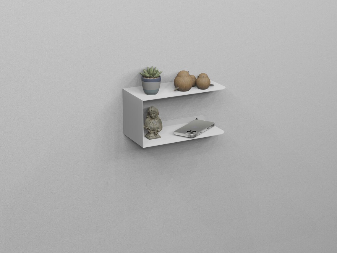 Minimalist White Wall Mounted C-shaped Shelf, Double-tier Floating ...