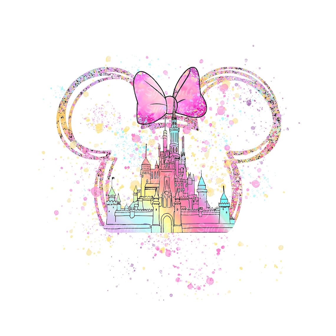 Watercolor Castle Png, Mouse Ear Castle Png, Retro Colorful Castle Png ...
