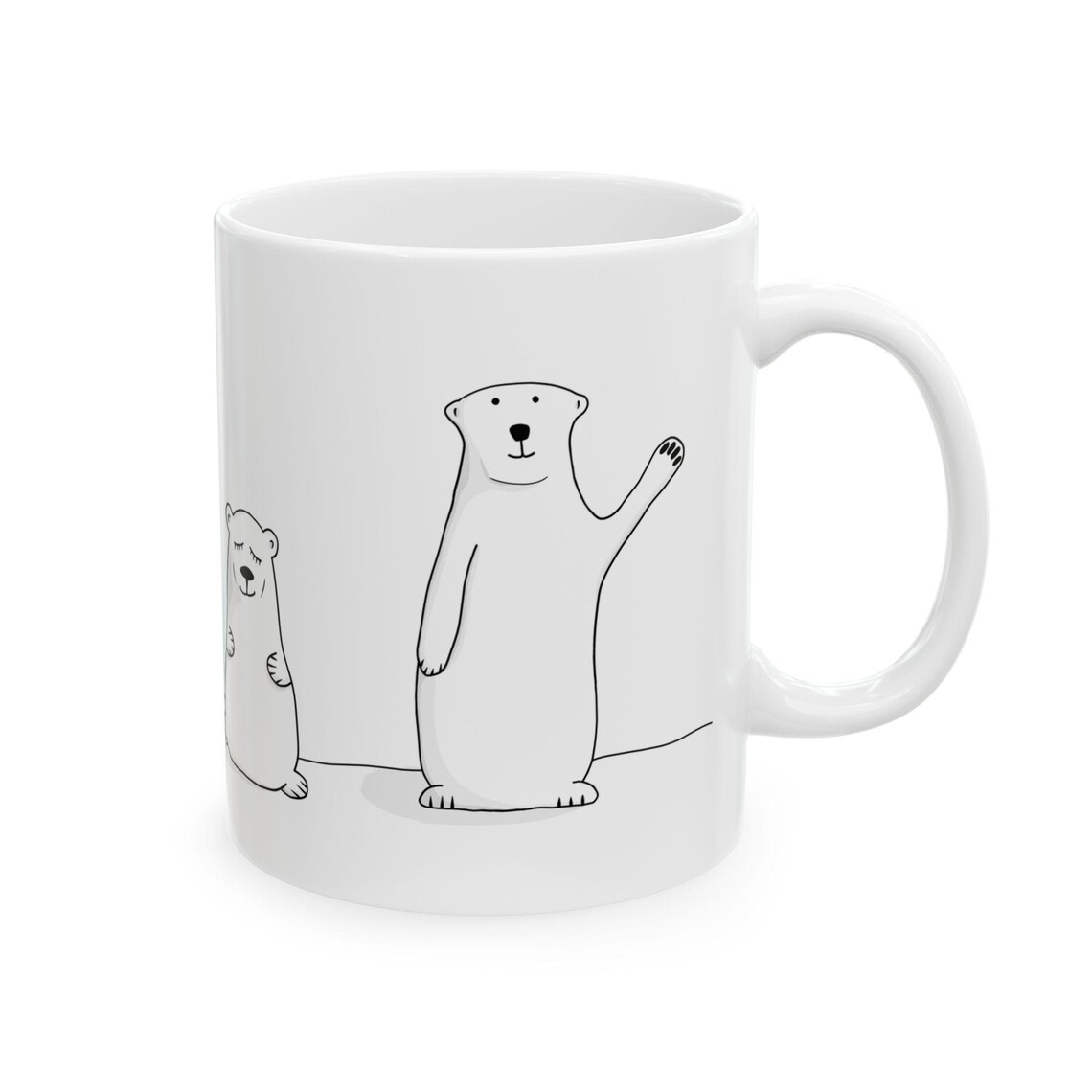 Cartoon Polar Bears Ceramic Mug | Cute Snowy Lineart Coffee Cup ...