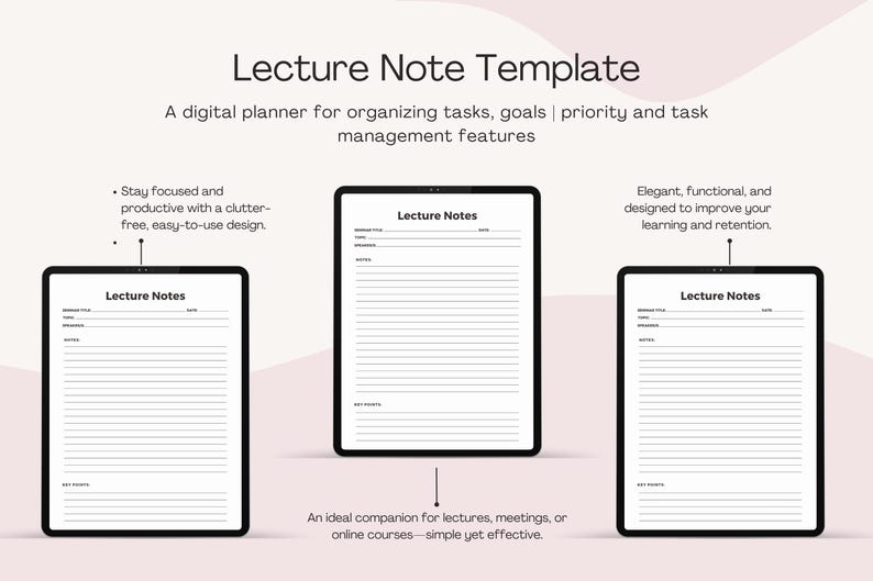 Lecture Note Template Printable – Student Note-taking PDF, Seminar ...