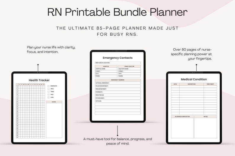 RN Nurse Printable Planner Bundle | Medical Health Organizer PDF ...