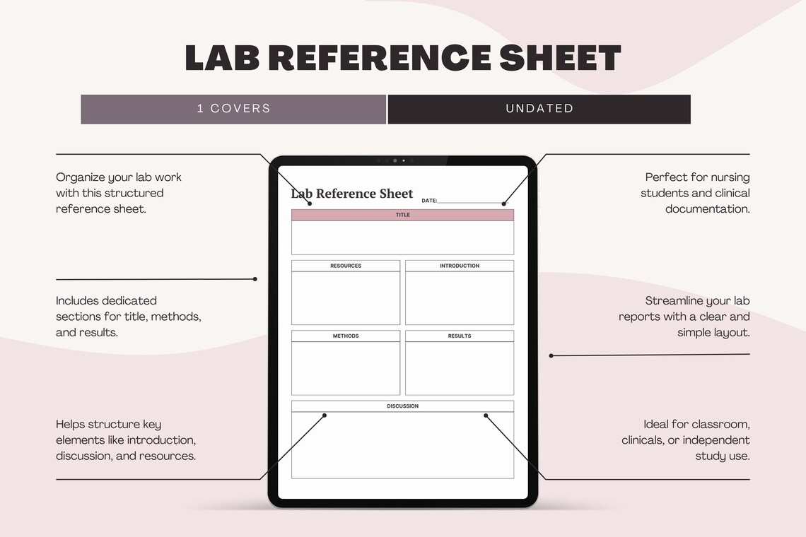 Lab Reference Sheet Printable – Science Lab Report Template, Nursing ...