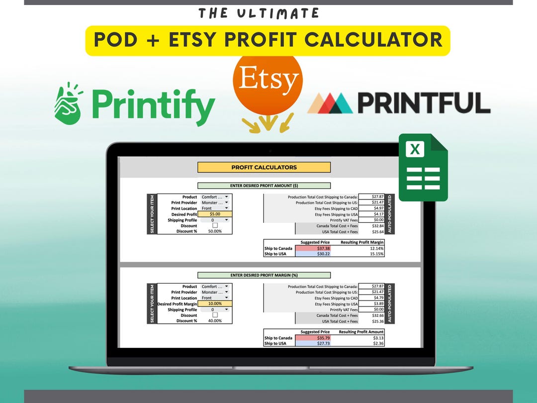 POD Etsy Profit Calculator | Google Sheets Template | Calculate Desired ...