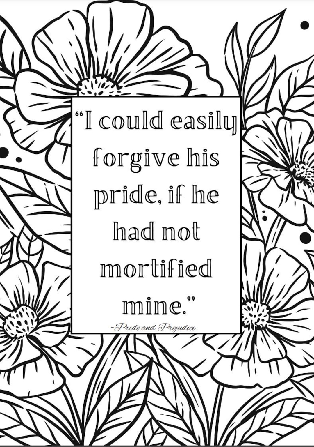 Pride and Prejudice Quote Coloring Page Printable Jane Austen Literary ...