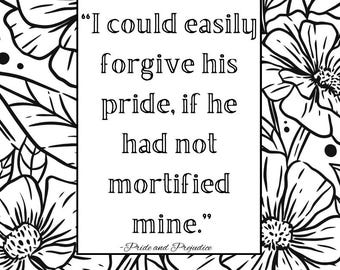 Pride and Prejudice Quote Coloring Page Printable Jane Austen Literary ...