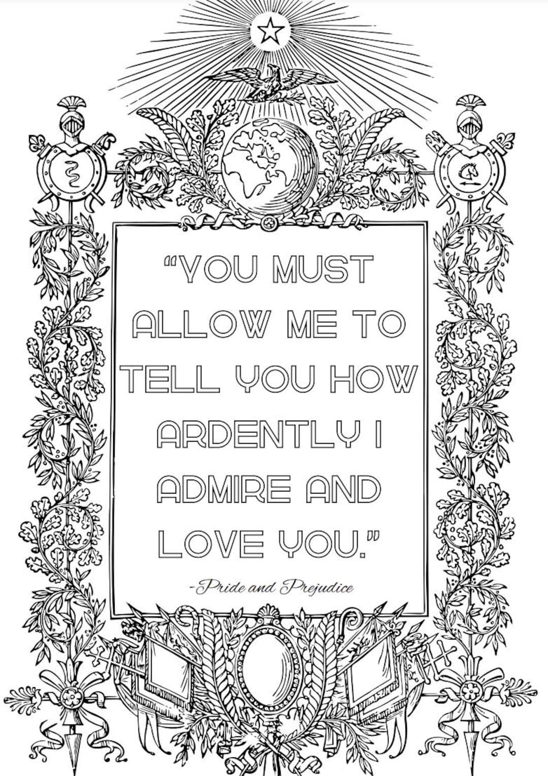 Pride and Prejudice Quote Coloring Page Printable | Jane Austen ...