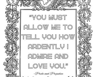 Pride and Prejudice Quote Coloring Page Printable | Jane Austen ...