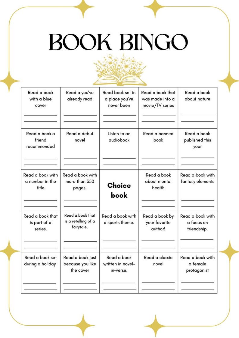 Book Bingo Reading Challenge Printable Book Tracker Fun Reading Goals ...