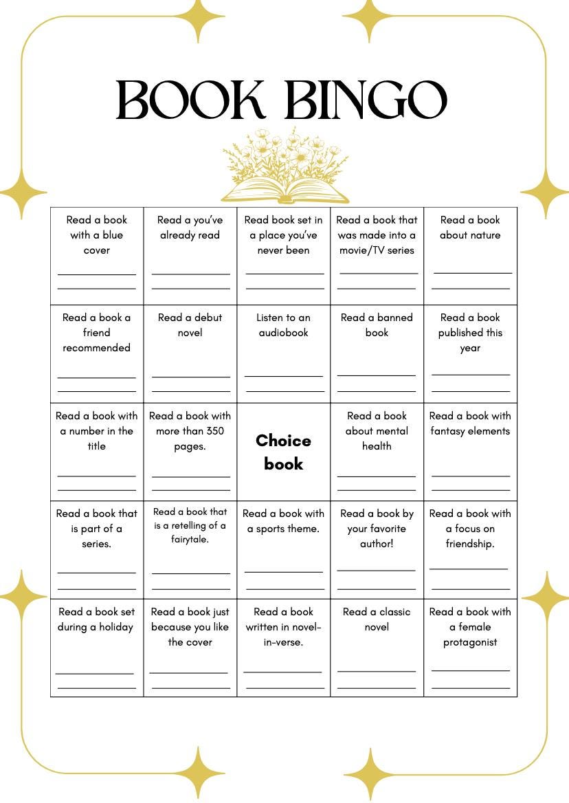 Book Bingo Reading Challenge Printable Book Tracker Fun Reading Goals ...