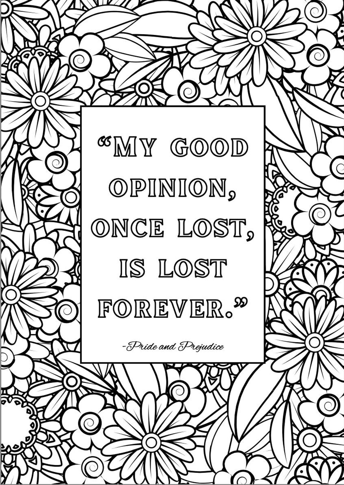 Pride and Prejudice Quote Coloring Page Printable | Jane Austen ...