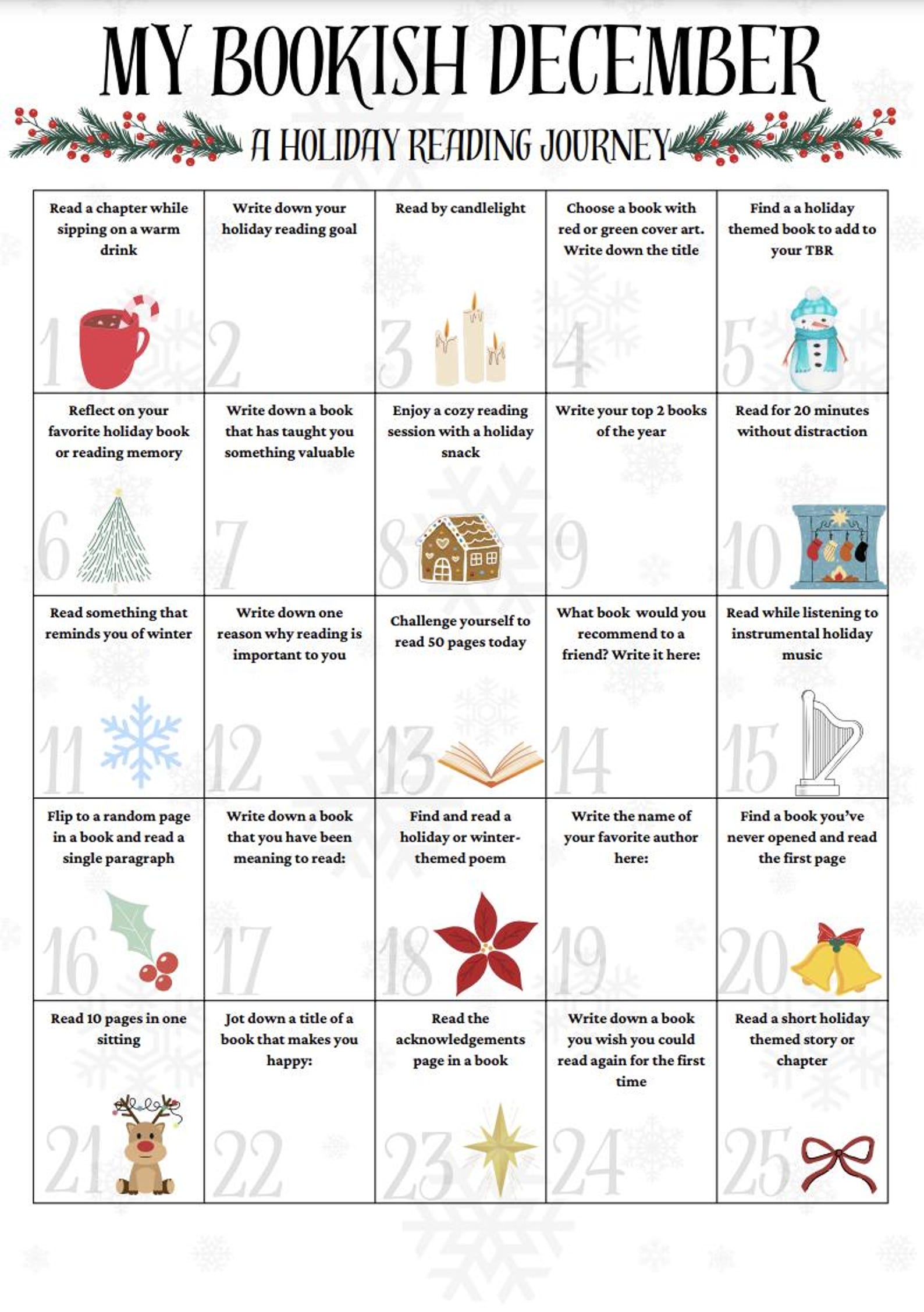 Bookish December Advent Calendar | Reading-themed Holiday Countdown for ...