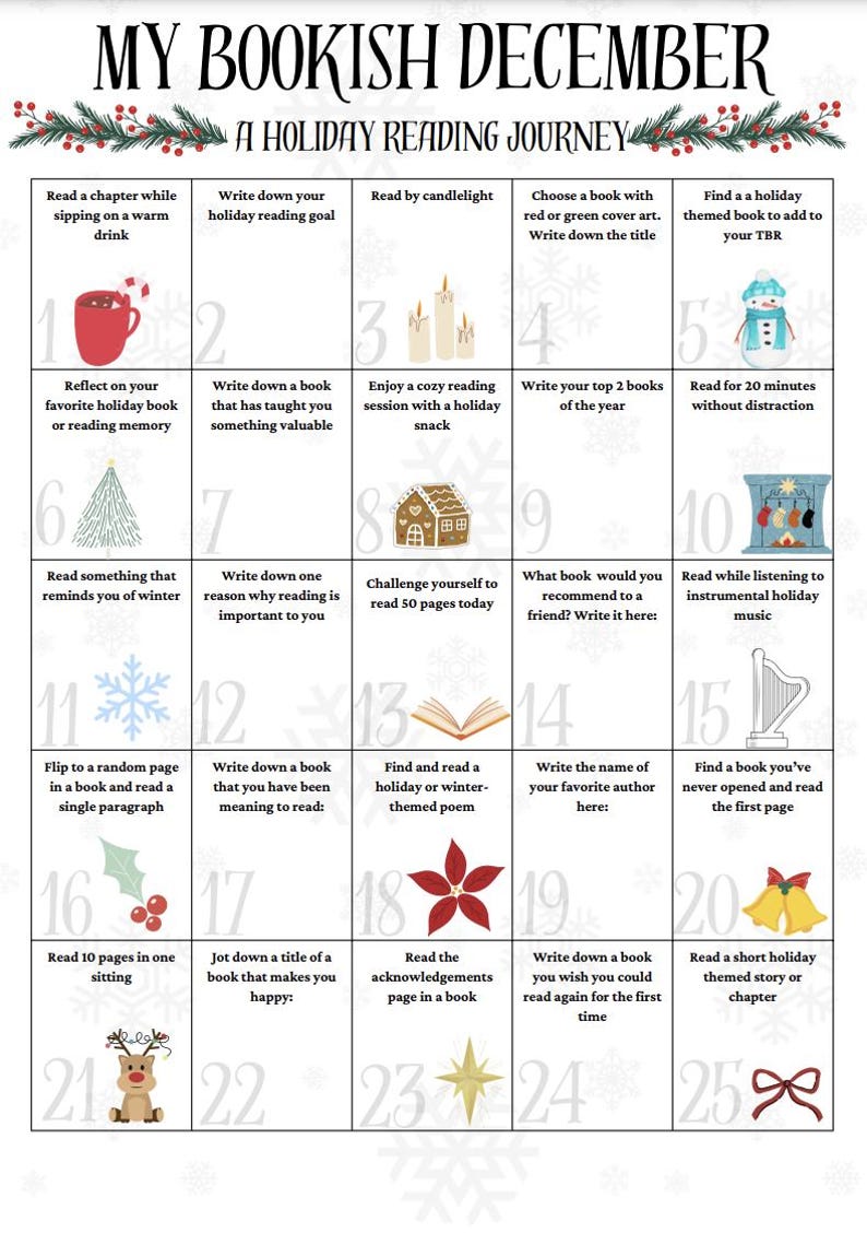 Bookish December Advent Calendar | Reading-themed Holiday Countdown for ...