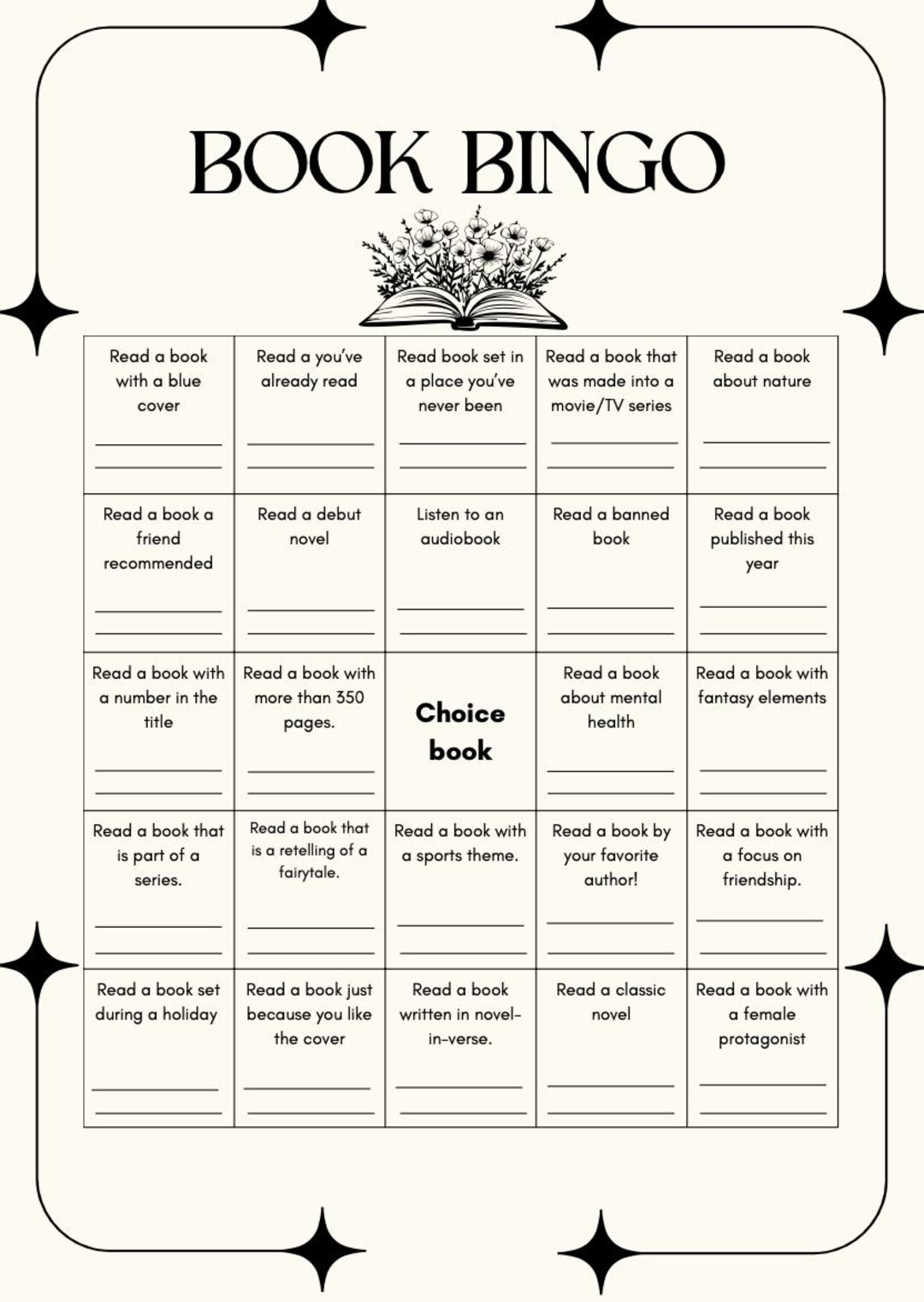 Book Bingo Reading Challenge Printable Book Tracker Fun Reading Goals ...
