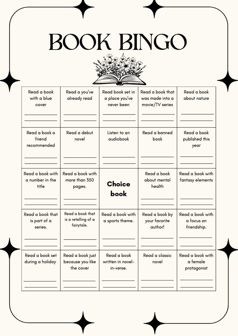 Book Bingo Reading Challenge Printable Book Tracker Fun Reading Goals ...