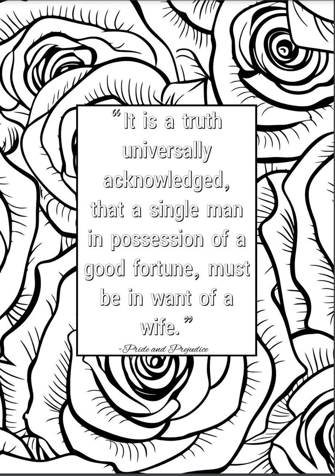 Pride and Prejudice Quote Coloring Page Printable | Jane Austen ...