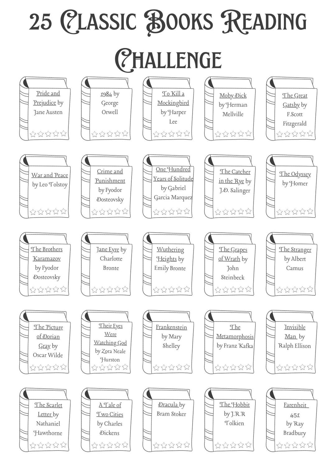 25 Classic Books Reading Challenge – Printable Tracker | Timeless ...