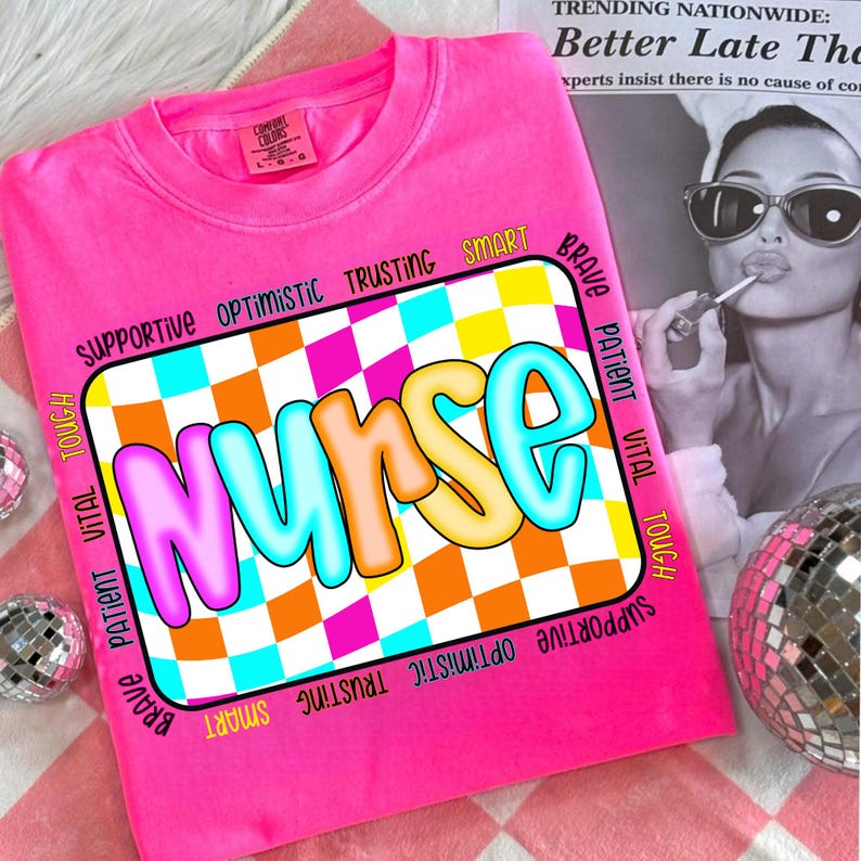 Checkered Neon Nurse Word Art Png Bundle, Nurse Subway Art Cricut File ...