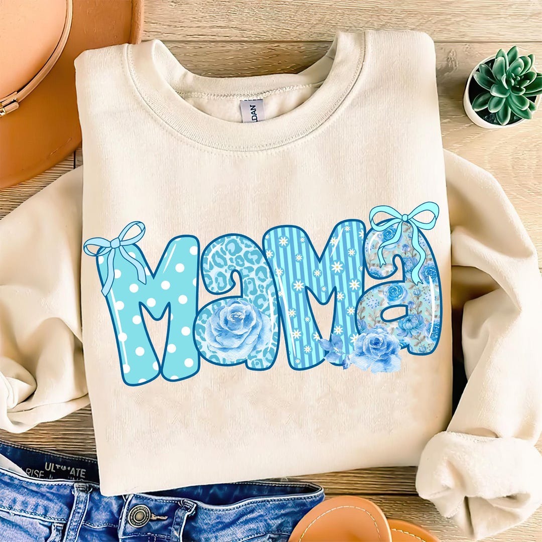 Bule Roses Mama Png, Preppy Blue Mama Png, Preppy Mama Png, Floral Mama ...