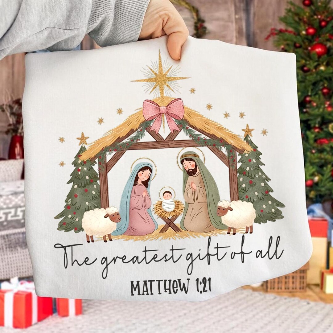 The Greatest Gift of All Nativity Scene PNG, Matthew 1:21, Bible Verse ...